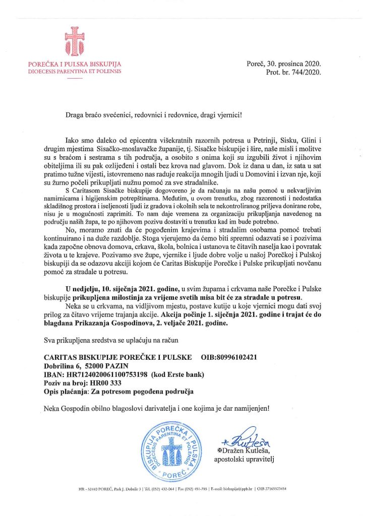 Zamolba za pomoć nastradalina od potresa - Župa Uznesenja Blažene ...